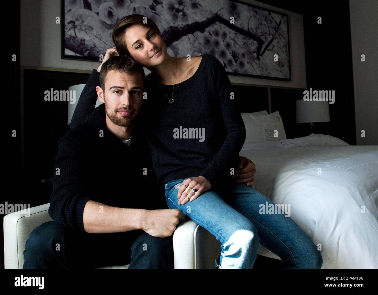 Actors Theo James, left, and Shailene Woodley pose for a photograph as ...