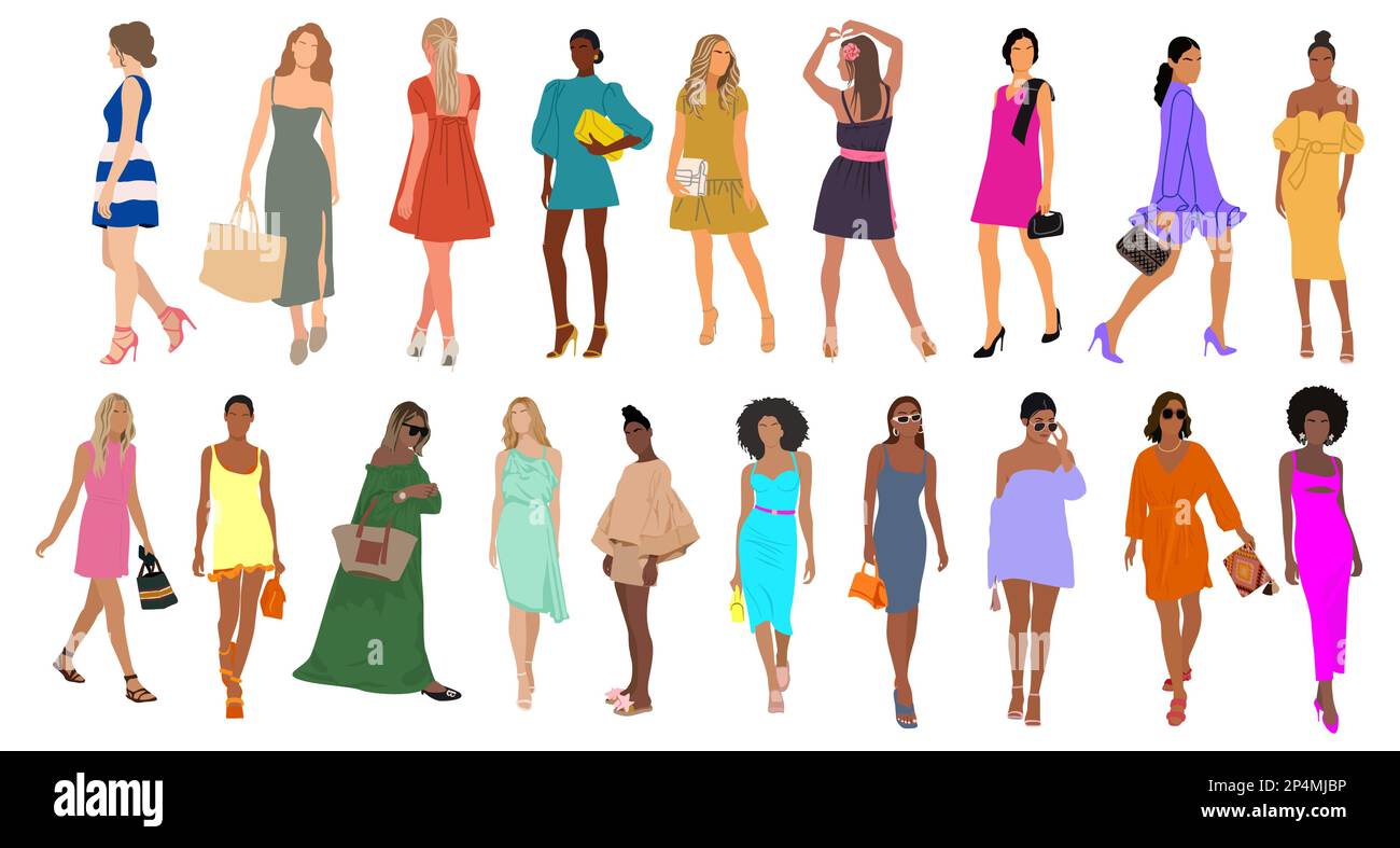 Collection of stylish young women in modern dress Stock Vector Image ...