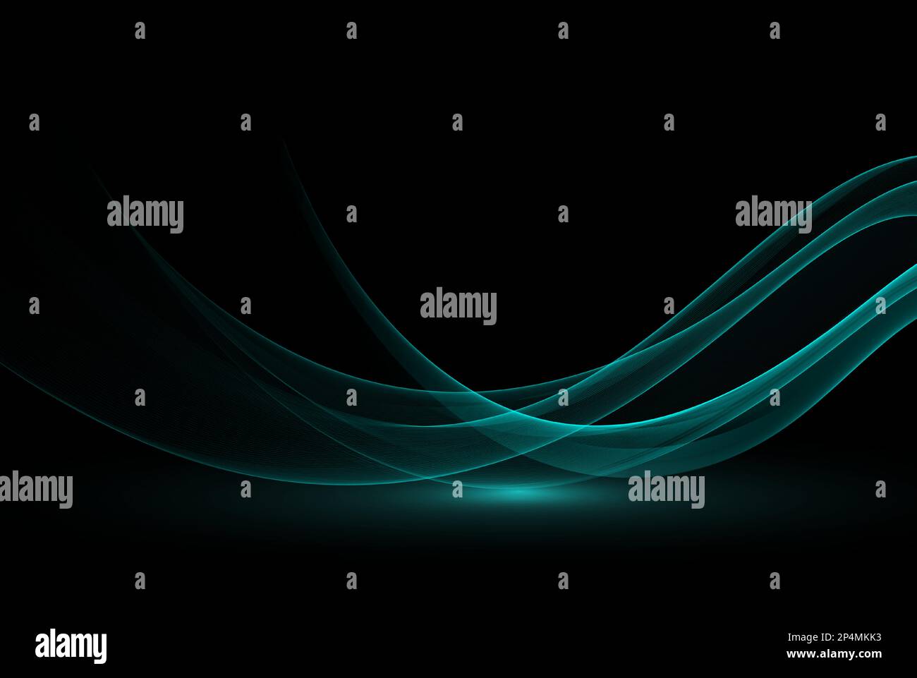 Black background with wavy lines of light waves. Abstract wave ...