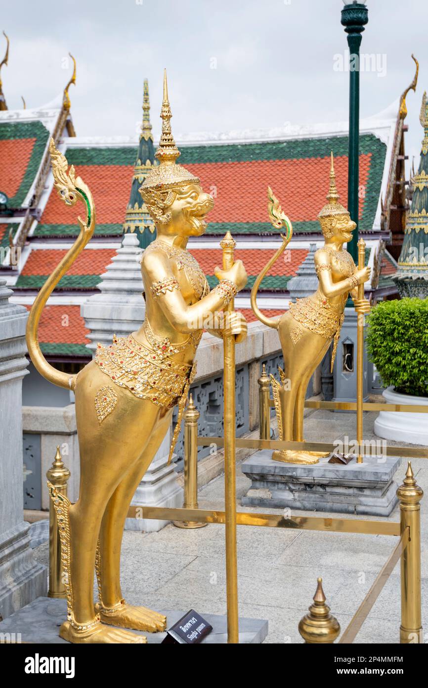 Gold statue of Kinnari , mythical creature half human half bird, at ...