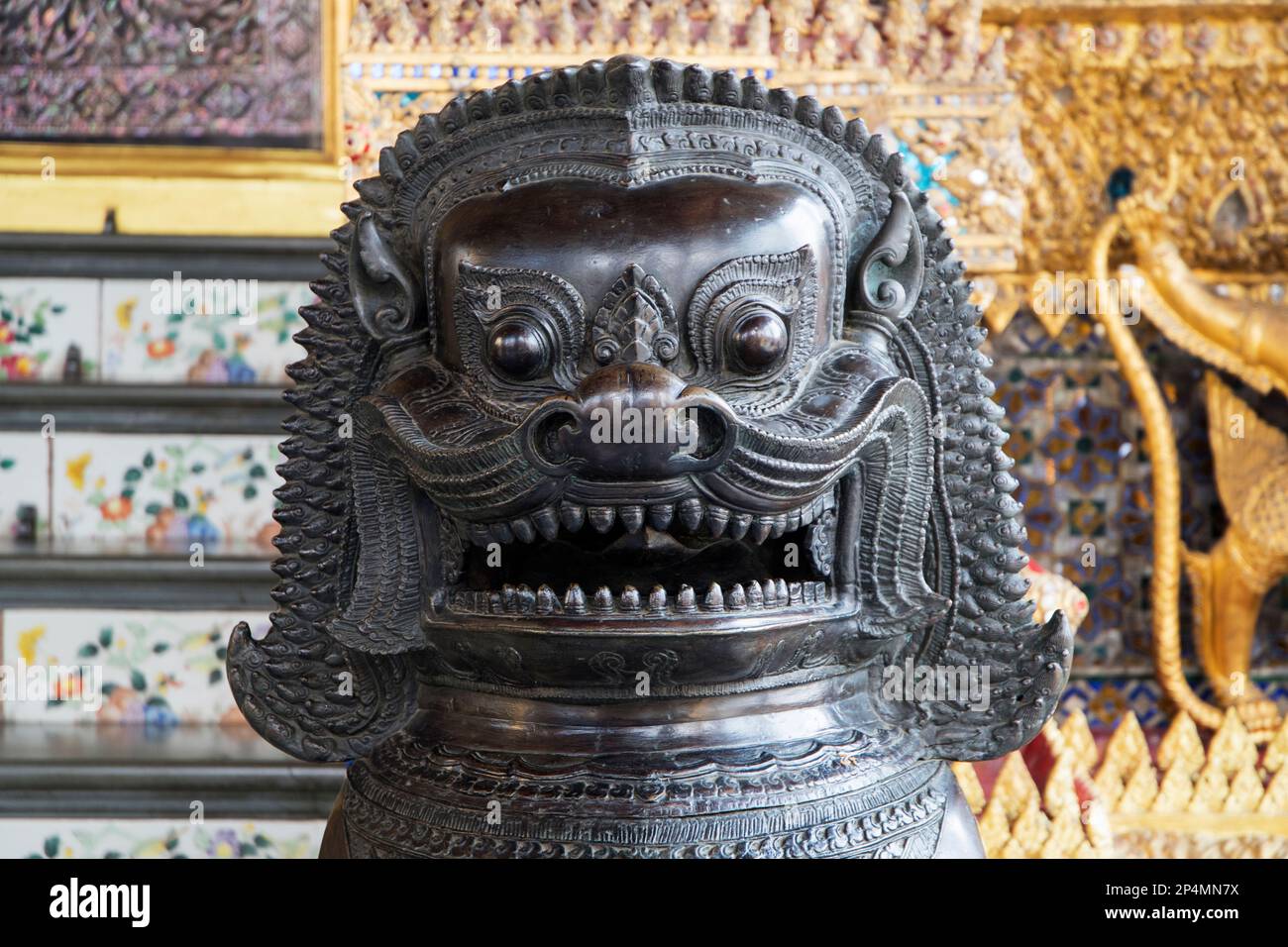 Bronze lion or Chinese Sculpture at the Temple of the Emerald Buddha in ...