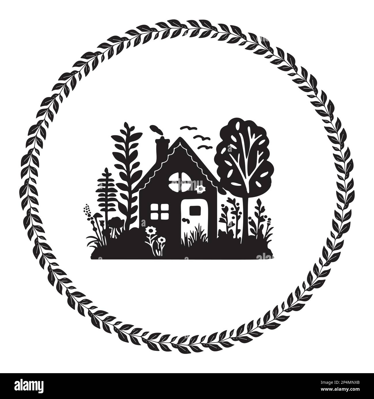 Cute rustic cottage motif in homestead vintage style. Vector ...