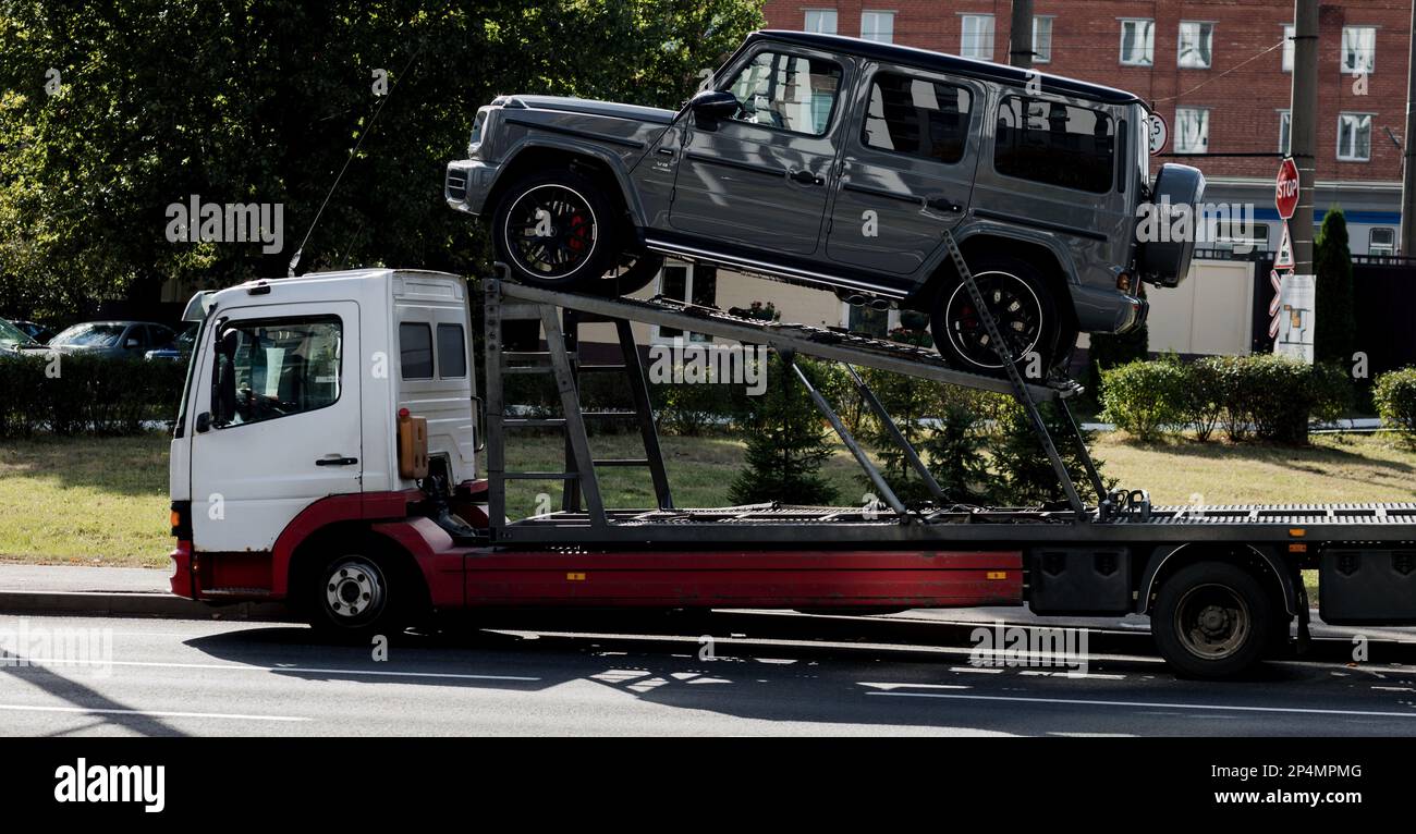 Minsk, Belarus, March 2023 - Loading Car For The Transportation on road ...