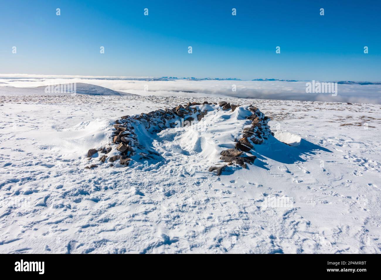 The shelter cairn on the path to the summit of the Scottish Munro ...
