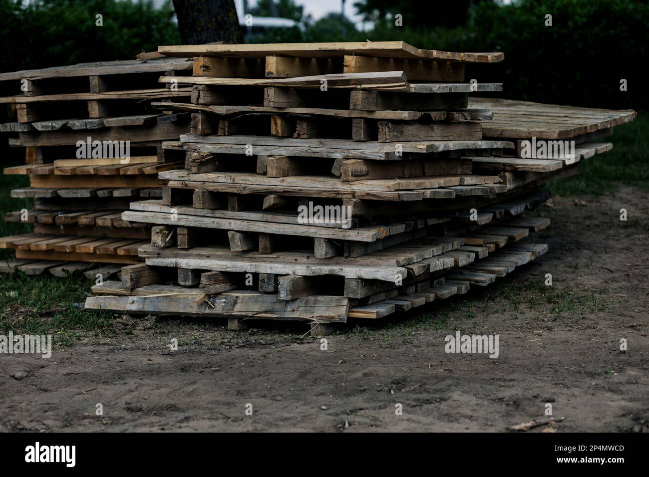 old wooden pallets. Wood pallet in factory area use for carry material ...