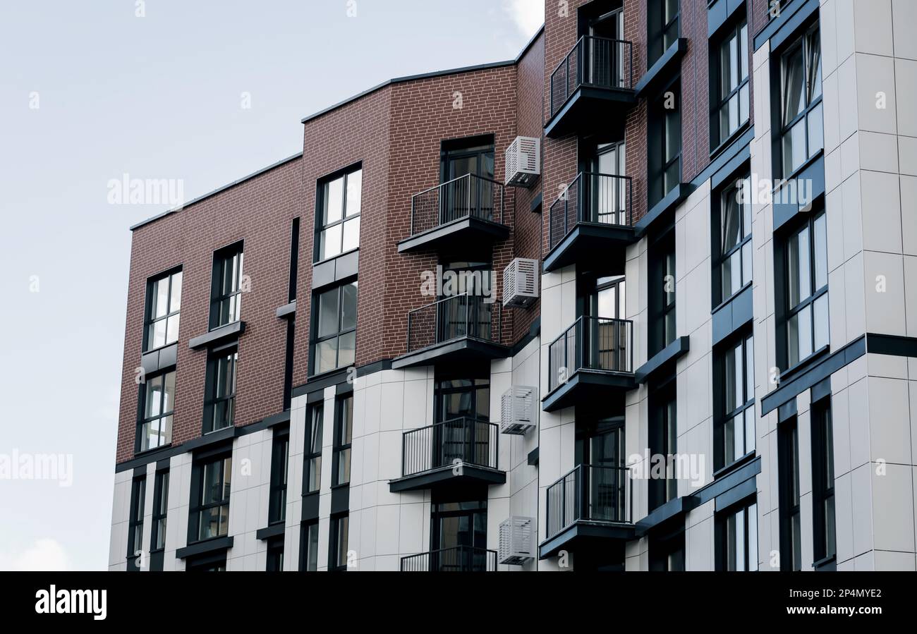 New modern block of flats. Fragment of Modern residential apartment ...
