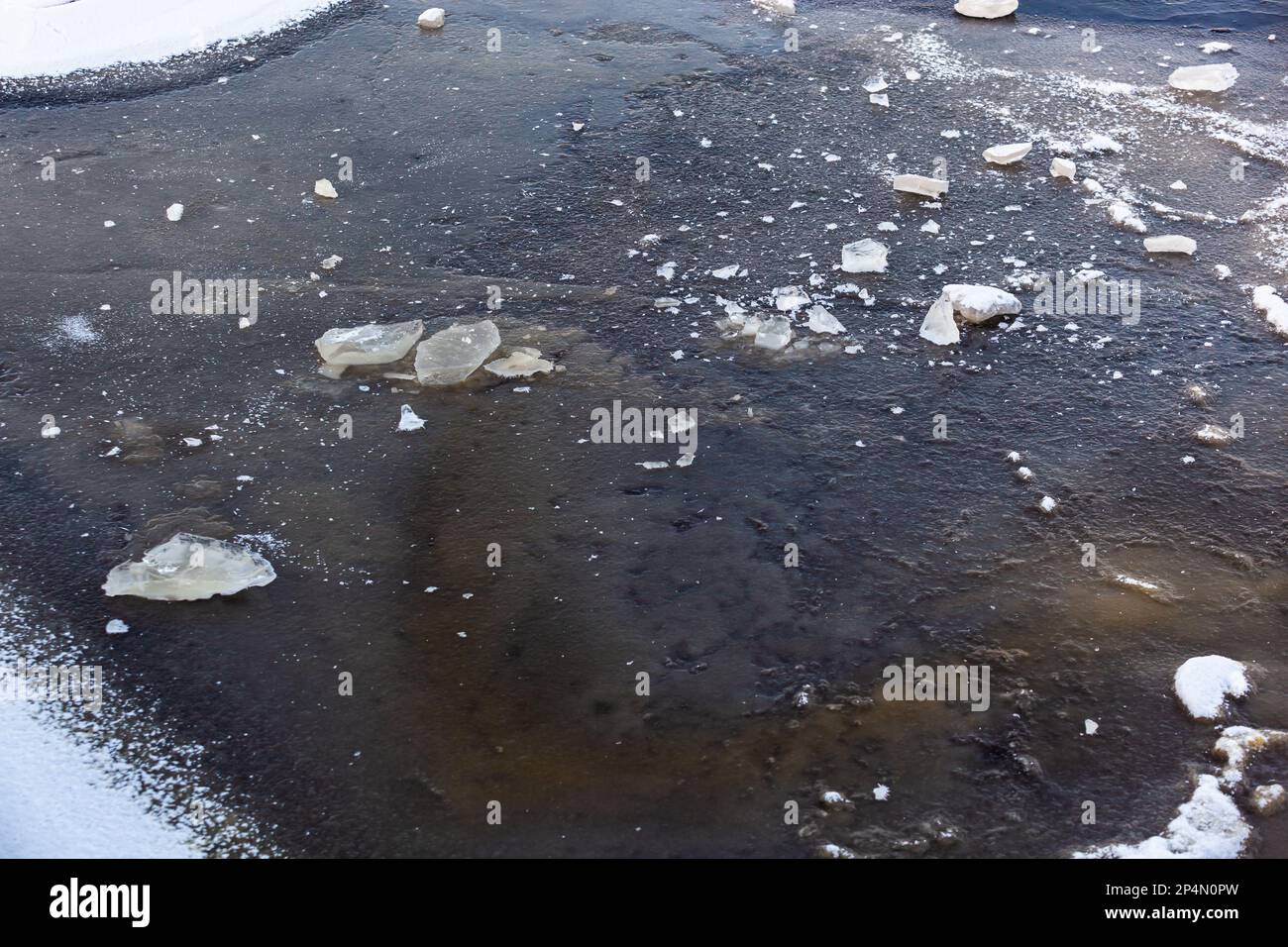 Thin ice on the river in the sunlight. Texture. Photo in high quality ...