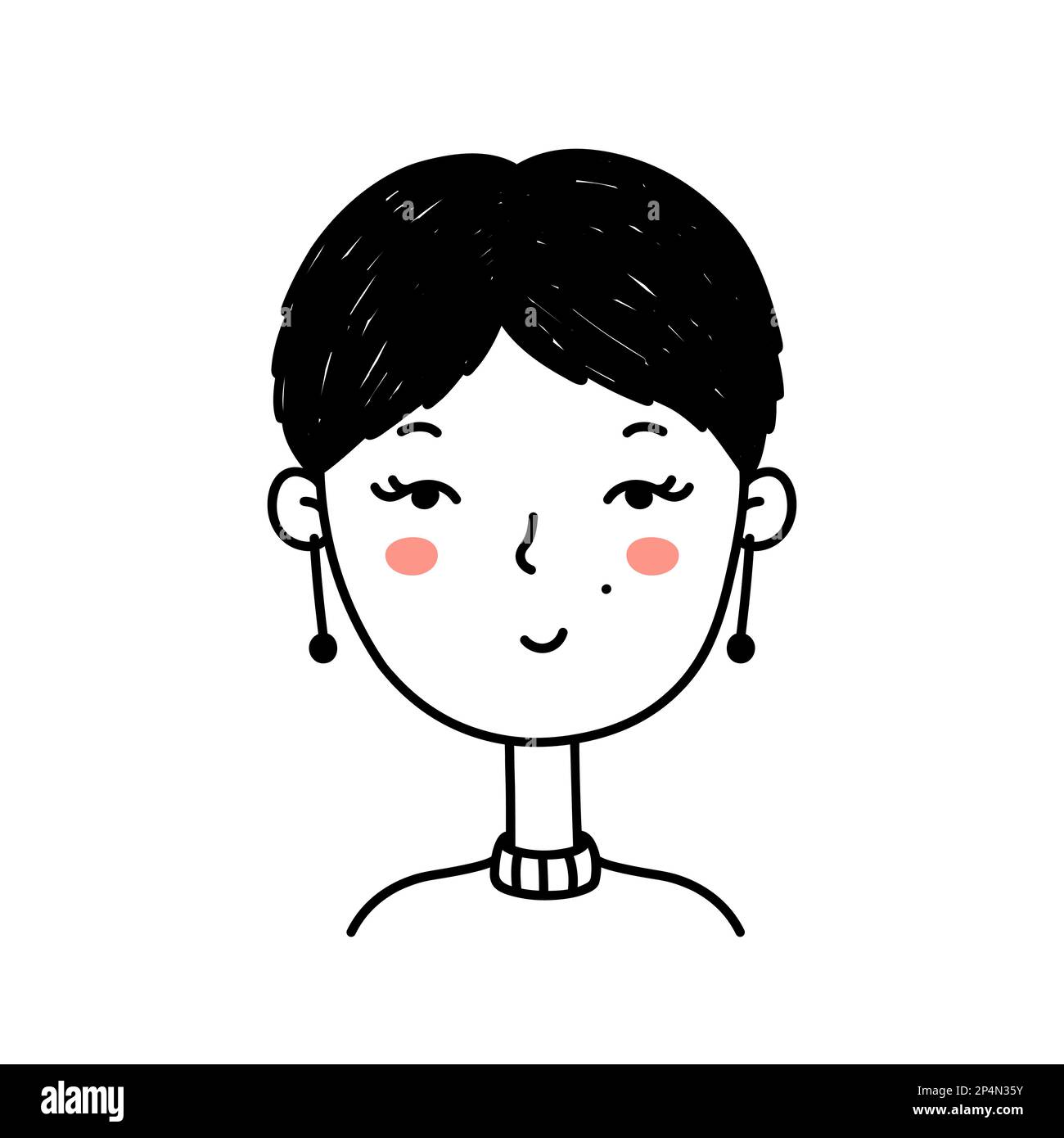 Cute Portrait Of Young Woman Isolated On White Background Cartoon Character Vector Hand Drawn