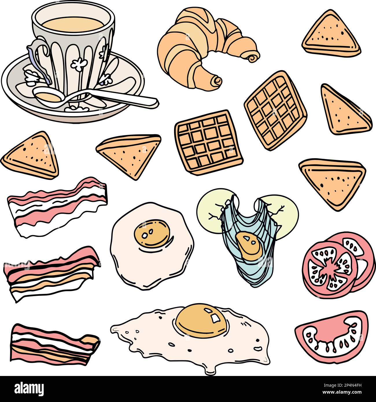 Breakfast sketch. Good food breakfast, coffee for healthy lifestyle ...