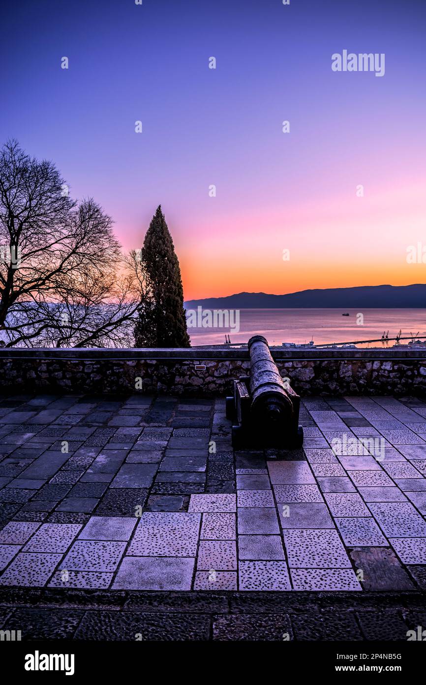 CROATIA : SUNSET SCENERY OVER RIJEKA FROM CASTLE TRAST Stock Photo - Alamy