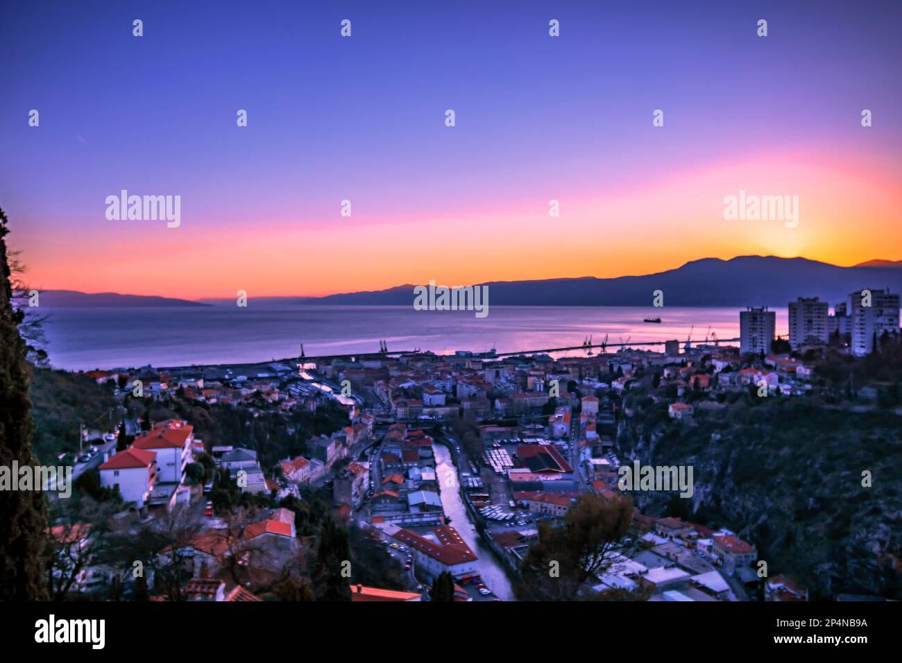 CROATIA : SUNSET SCENERY OVER RIJEKA FROM CASTLE TRSAT Stock Photo - Alamy