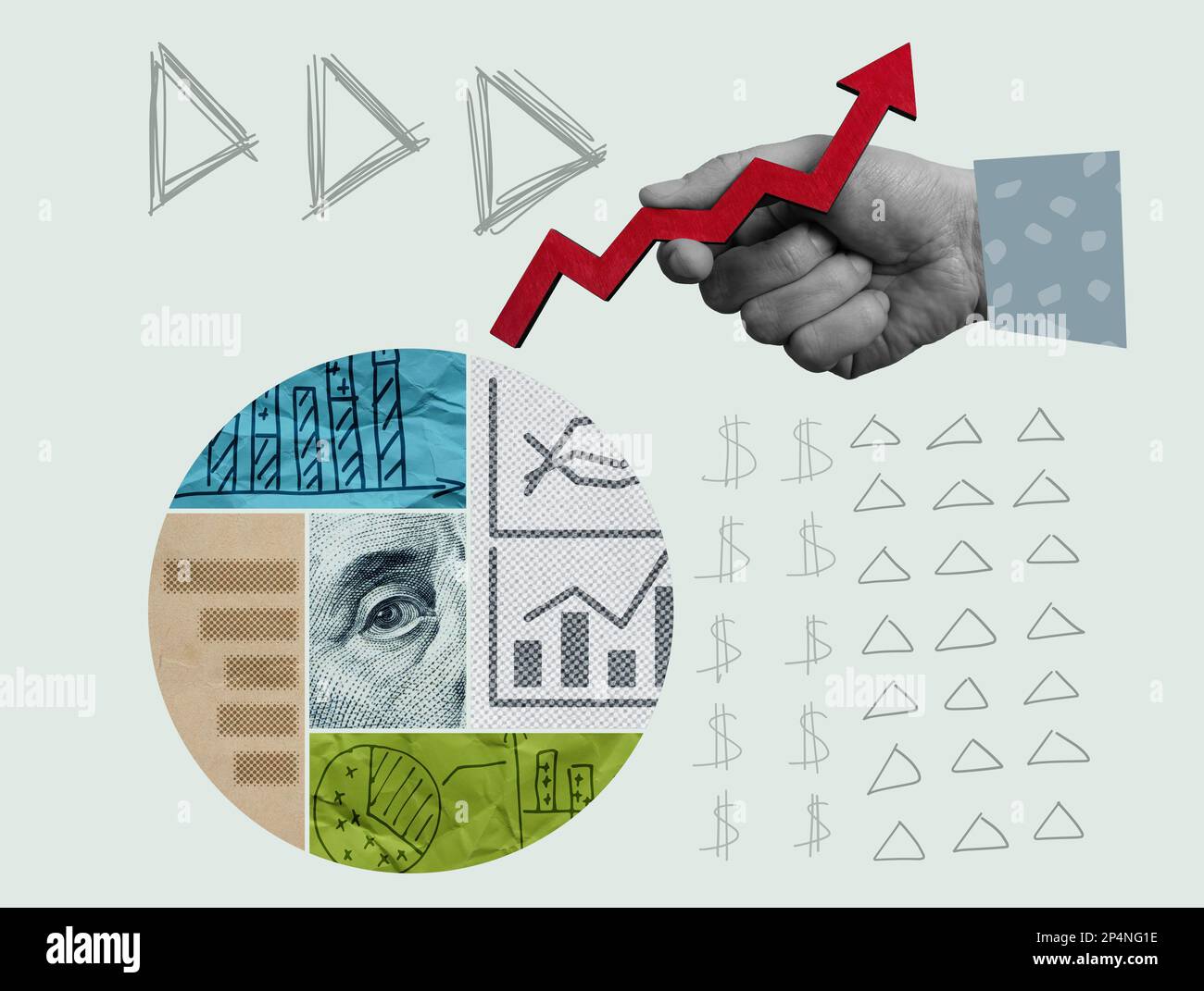 Conceptual collage with arrow and hand. Financial chart as symbol of ...