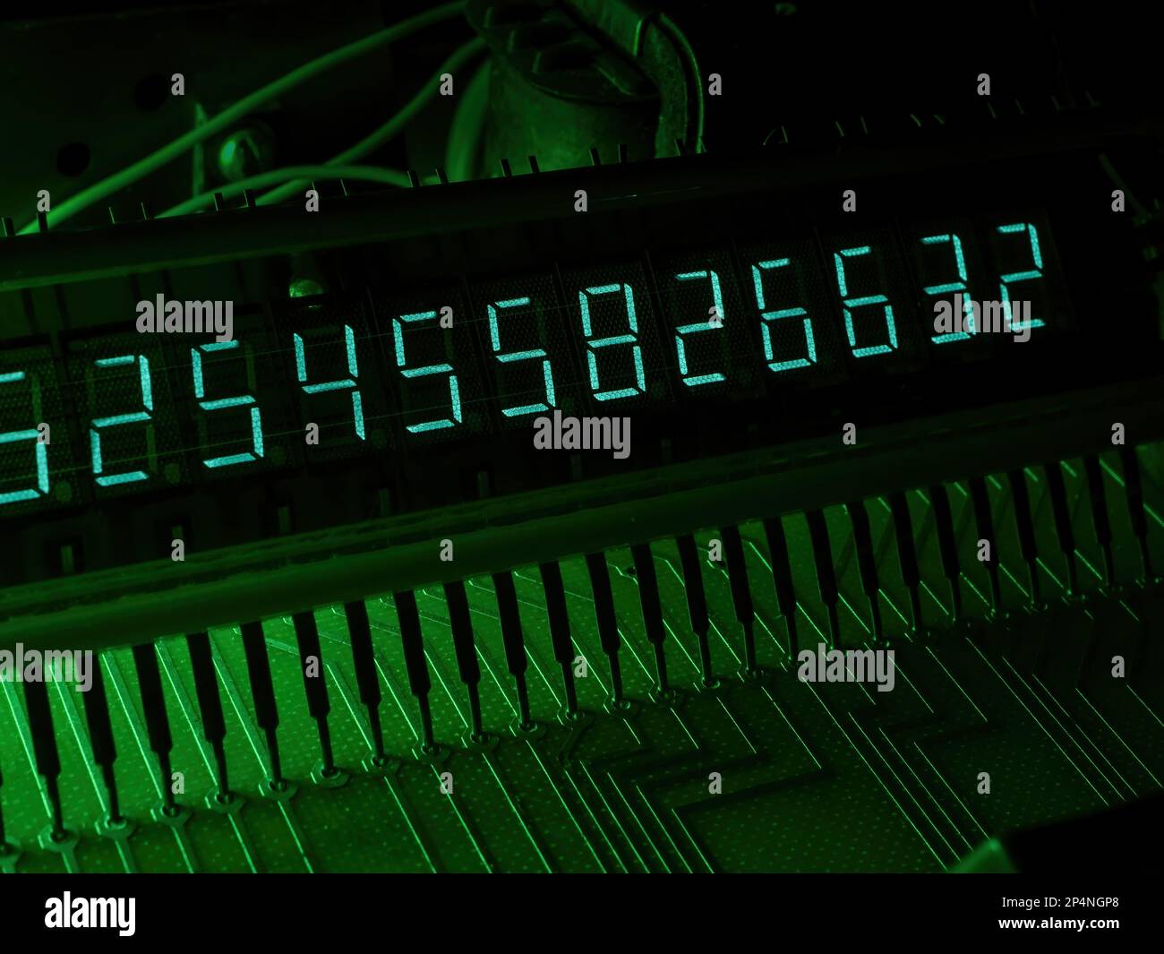 Board with display and luminous numbers. Digital technology concept ...