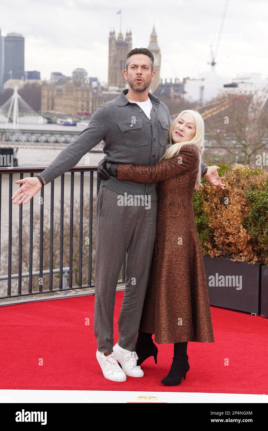 Dame Helen Mirren and Zachary Levi during a photocall for Shazam! Fury ...