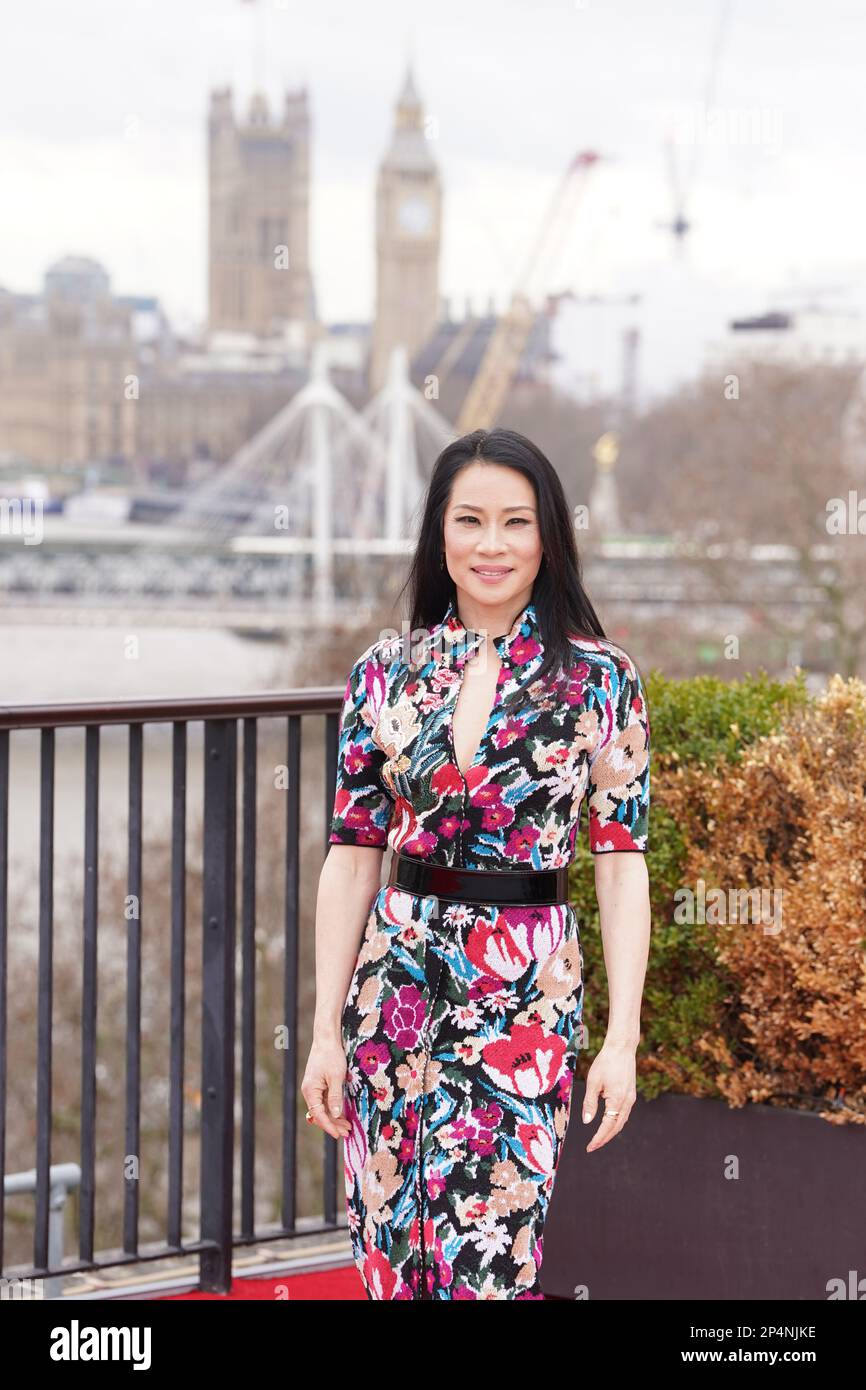 Lucy Liu during a photocall for Shazam! Fury of the Gods, at IET London ...