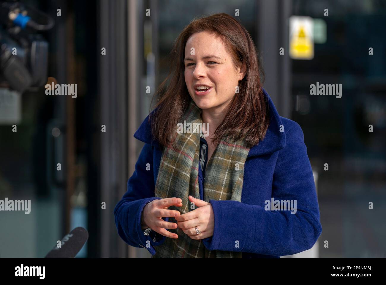 SNP leadership candidate Kate Forbes speak to the media during a visit ...