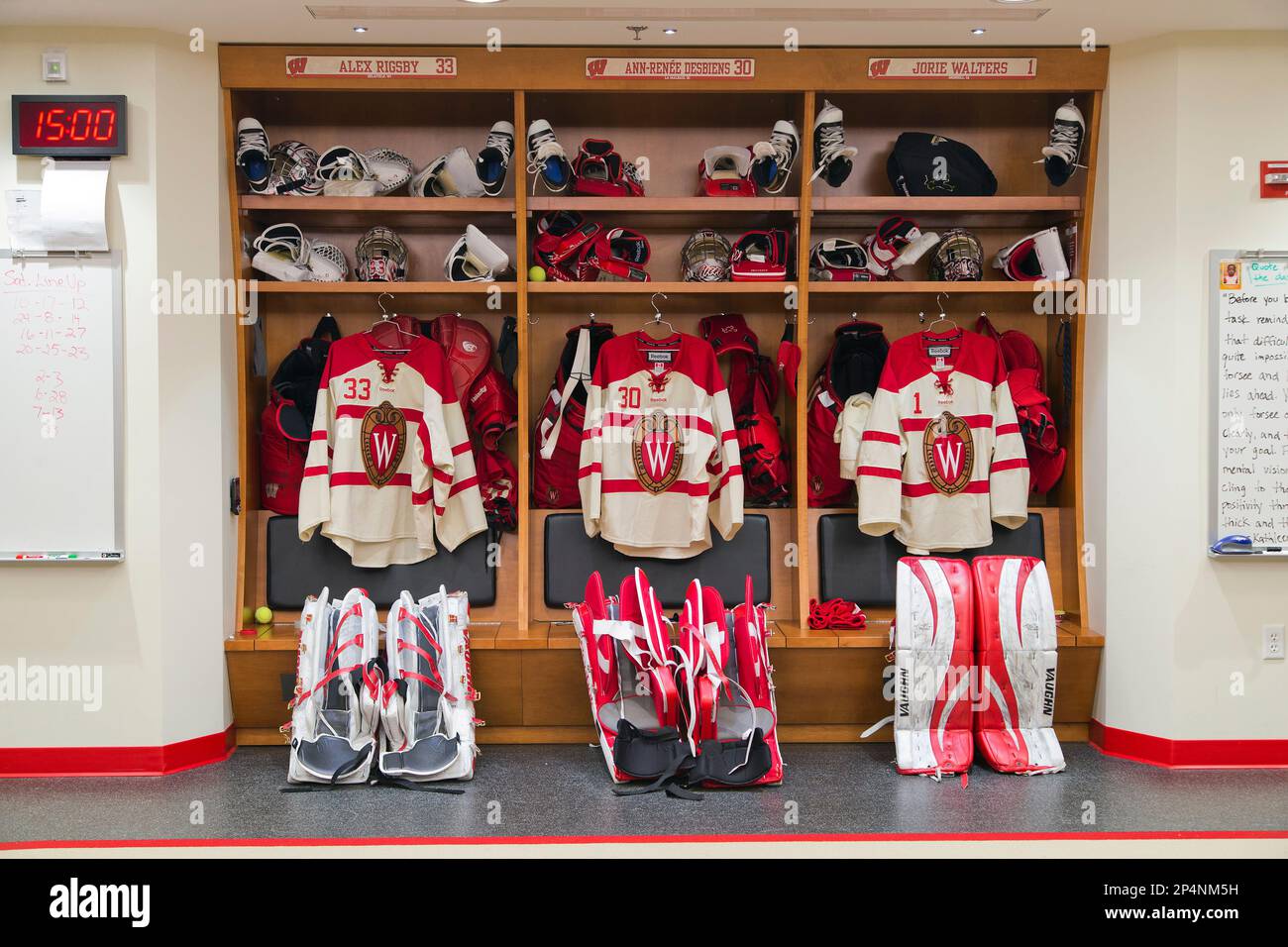 A general view of the Wisconsin Badgers locker room prior to an NCAA ...