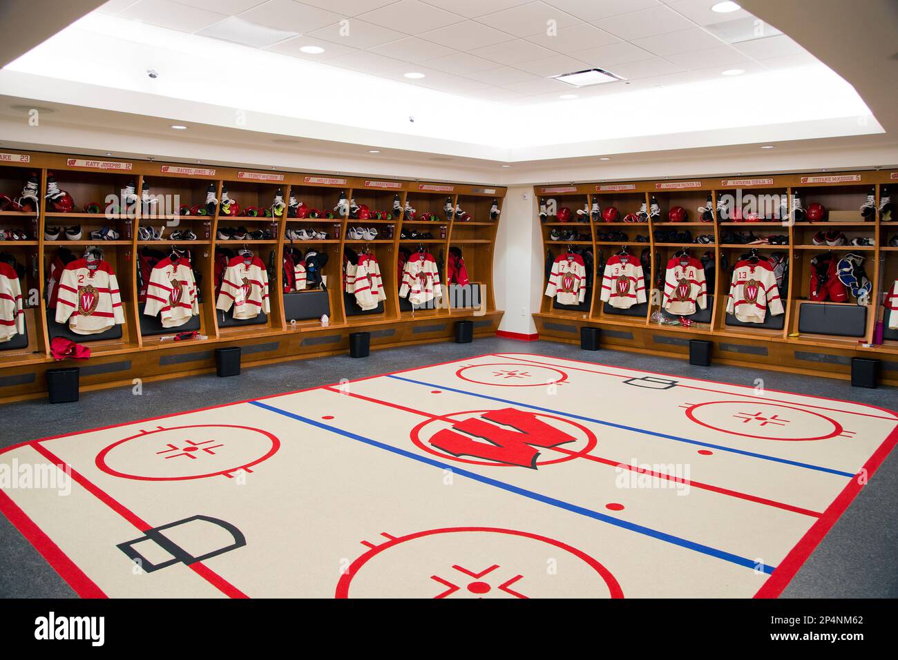 A general view of the Wisconsin Badgers locker room prior to an NCAA ...