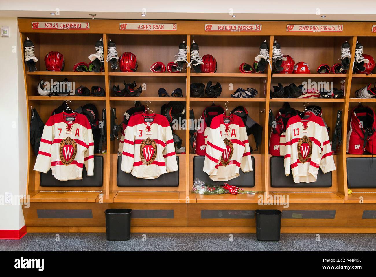 A general view of the Wisconsin Badgers locker room prior to an NCAA ...