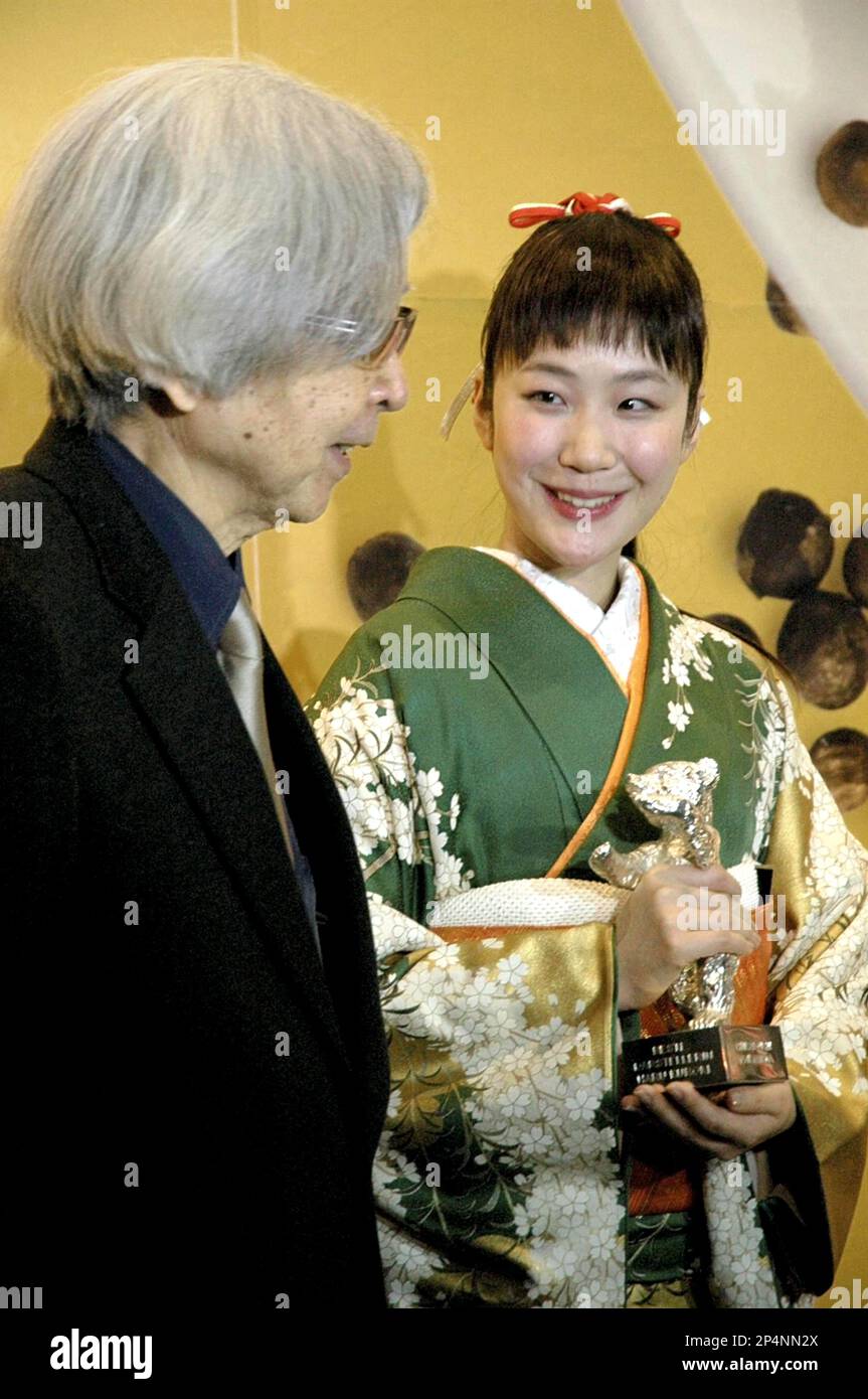 Japanese actress Haru Kuroki (R) celebrates with Yoji Yamada, a film ...