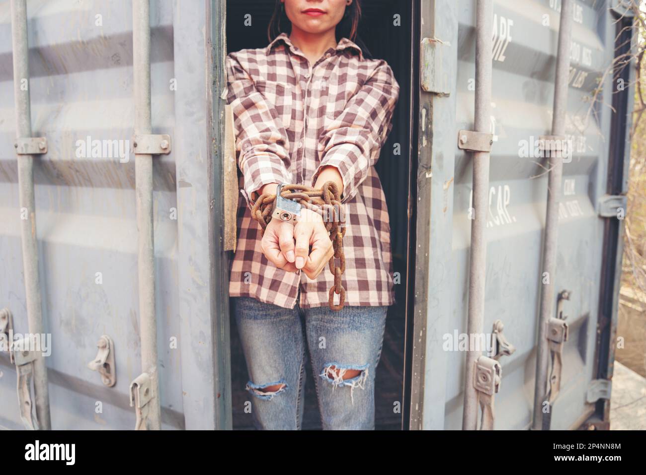 Woman trapped in cargo container wait for Human Trafficking or foreigh ...