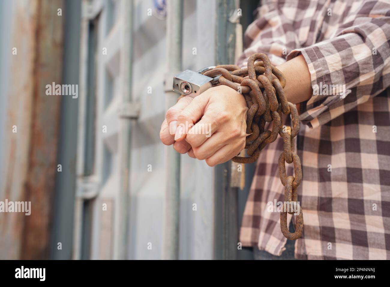 Woman trapped in cargo container wait for Human Trafficking or foreigh ...