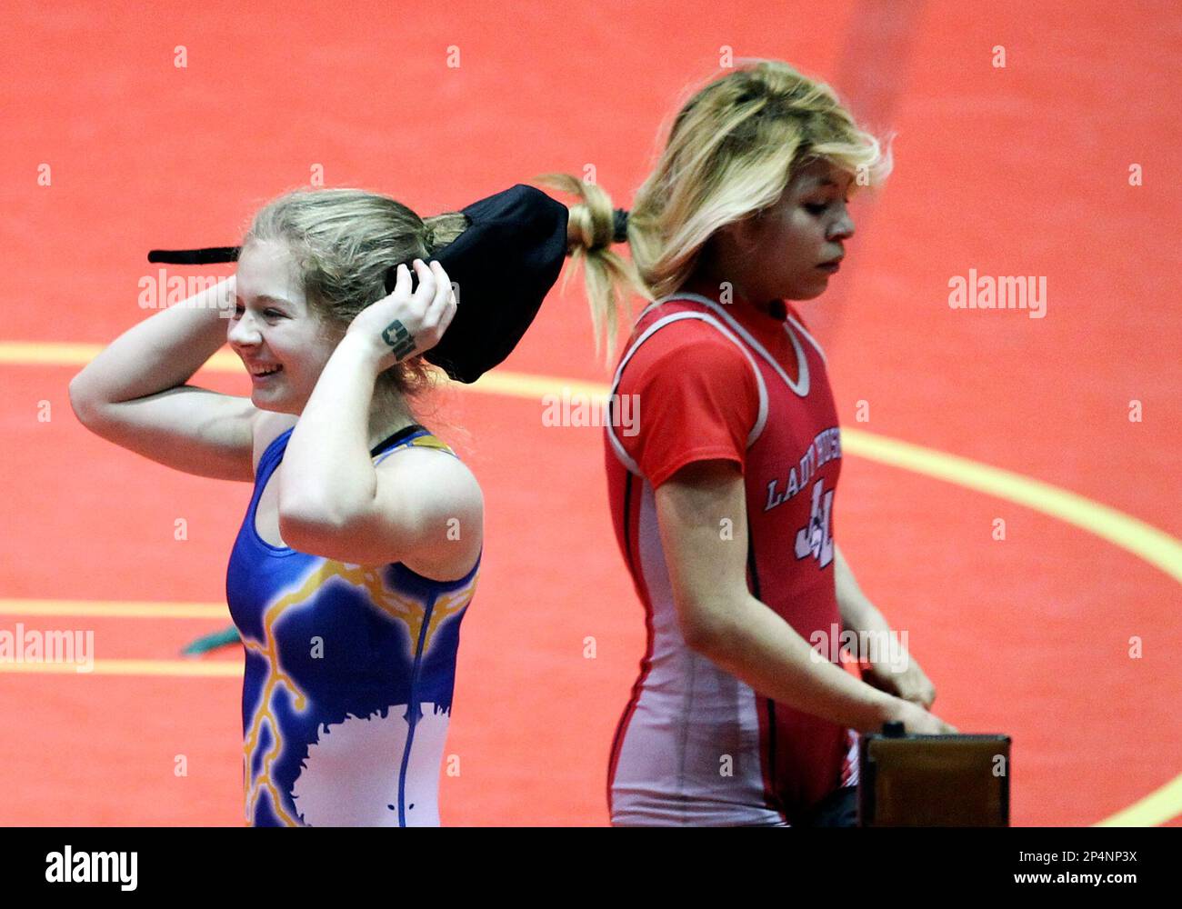 Klein's Morgan Zogg celebrates after winning the Class 5A 95 pounds ...