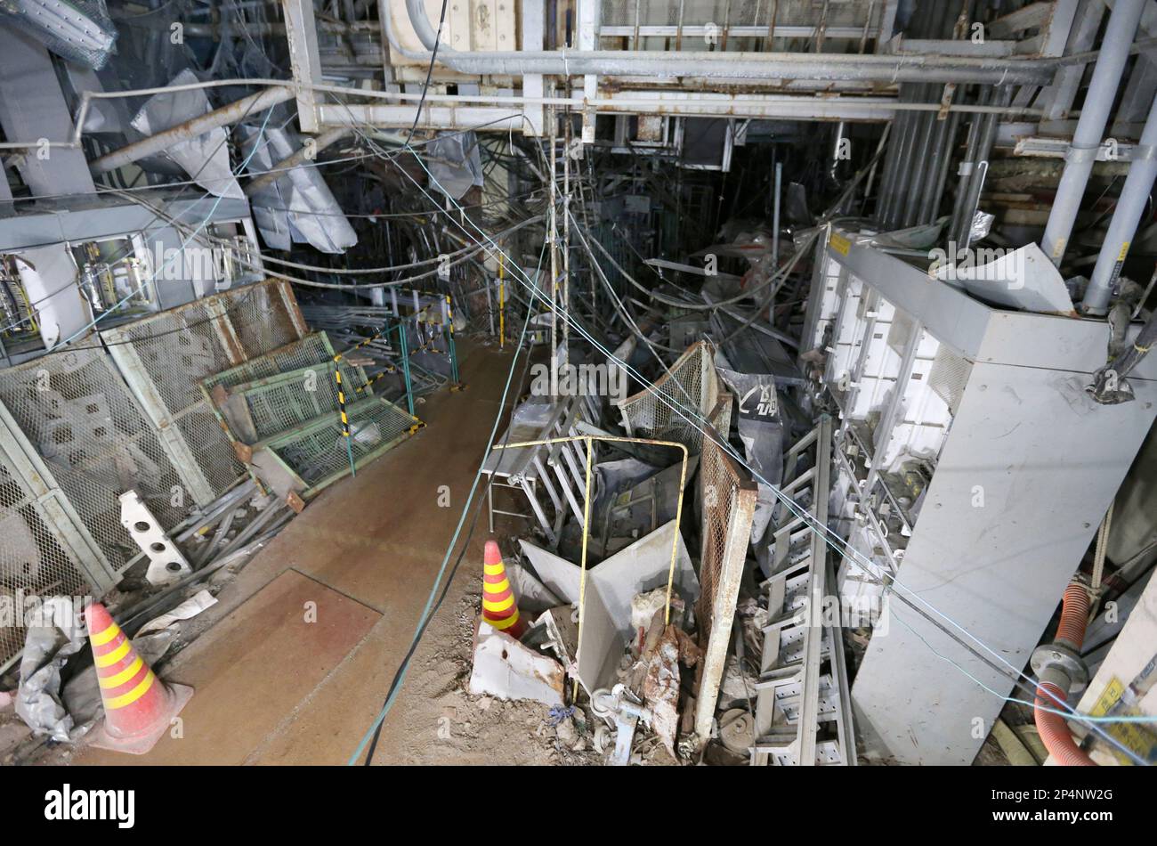 Wreckage is seen inside the containment vessel at the No. 4 reactor of ...