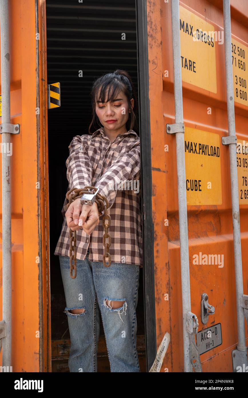 Woman trapped in cargo container wait for Human Trafficking or foreigh ...