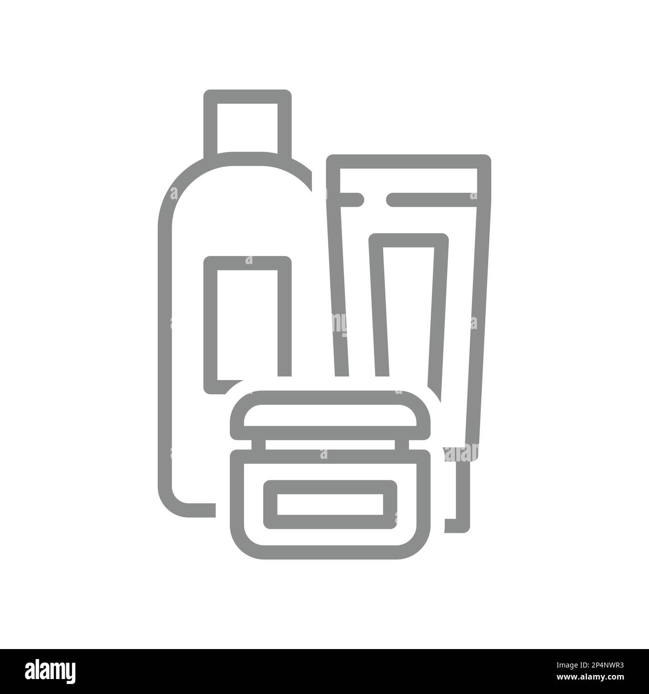 Cosmetics, bottles and cream, skin care line vector icon. Lotion bottle ...