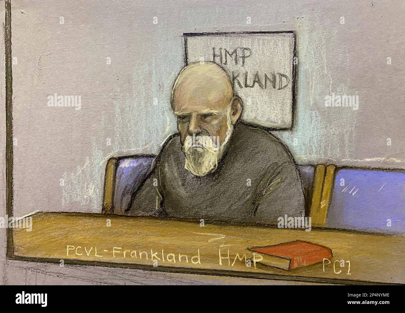 Court artist sketch by Elizabeth Cook of Wayne Couzens appearing via ...