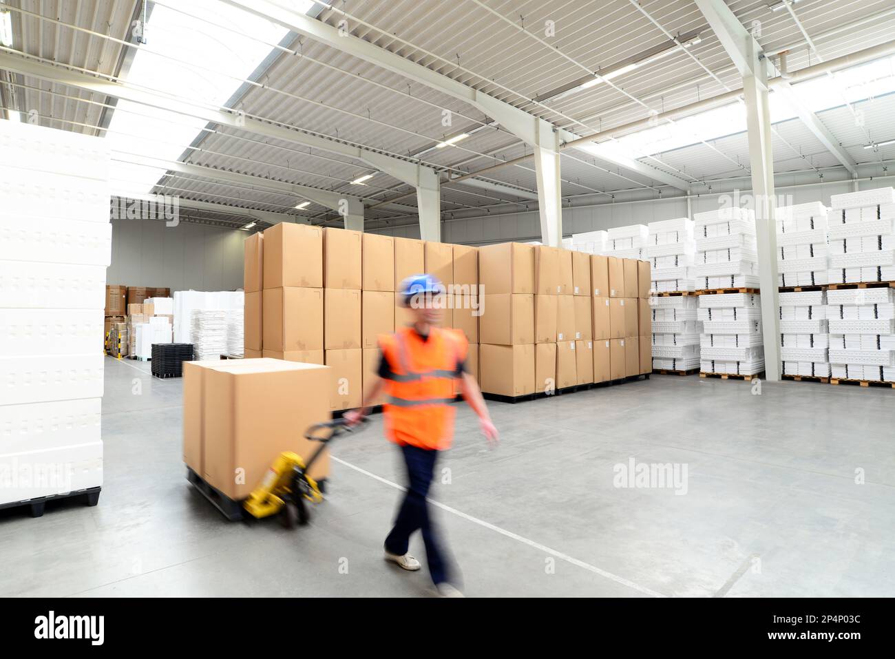 workers in a goods warehouse - storage and transport of goods by mail ...