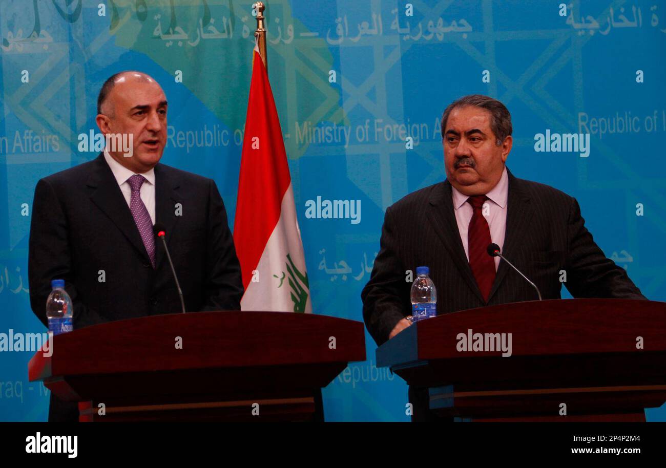 Azerbaijani Foreign Minister Elmar Mammadyarov, left, speaks to the ...
