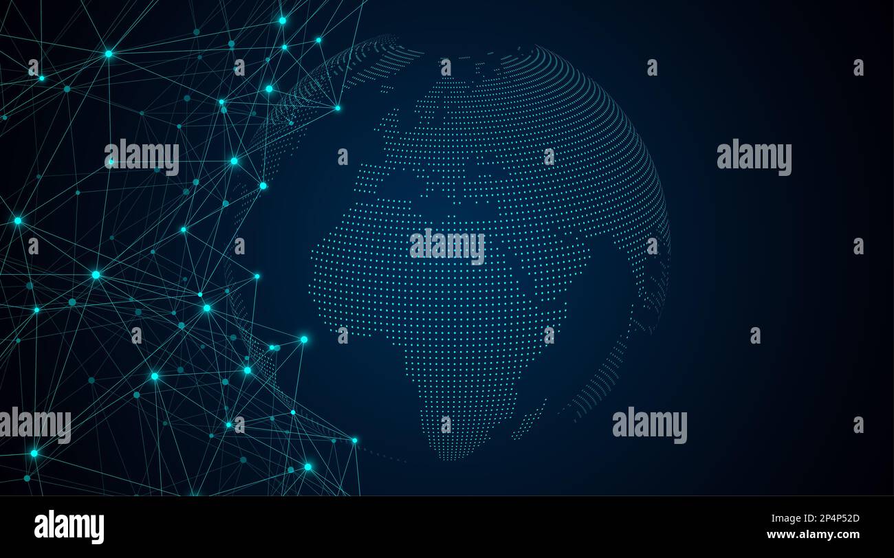 Global network connection illustration. World map point and line ...