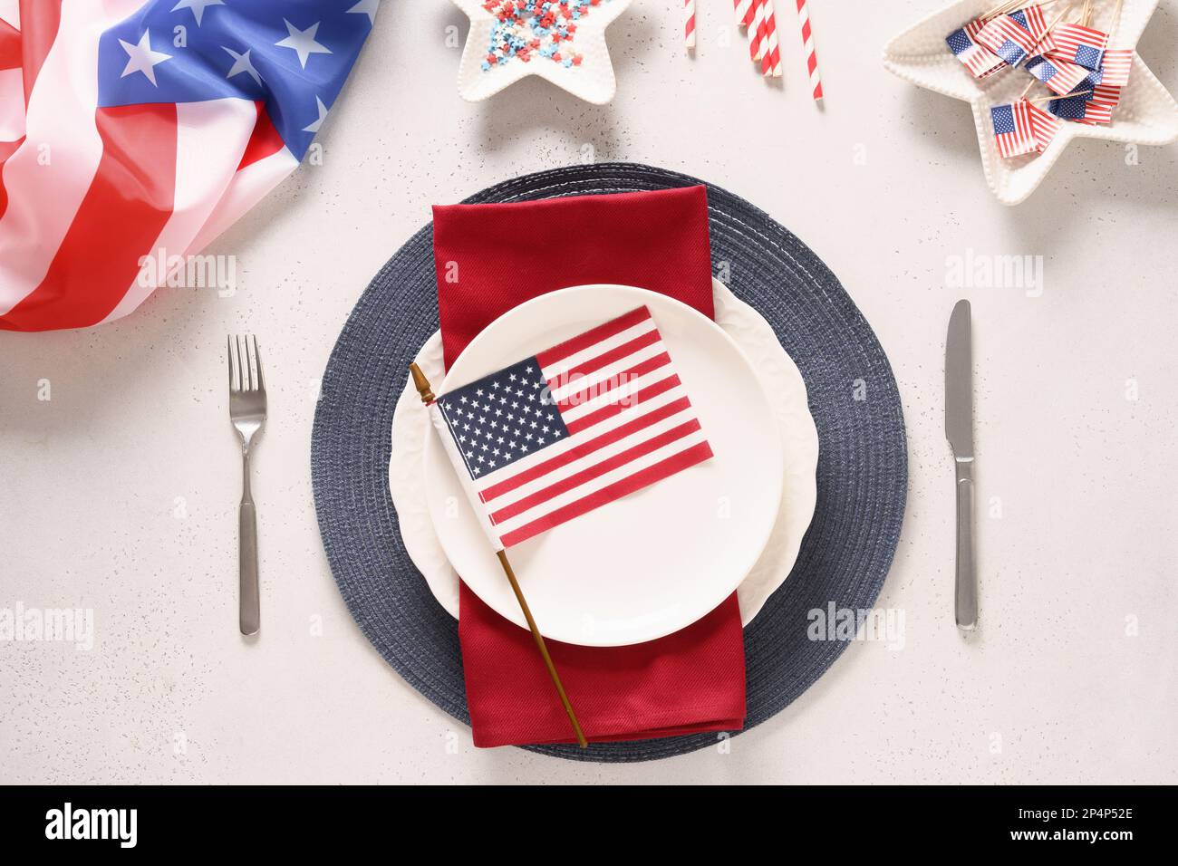 Patriotic table setting with american flag and decoration in national ...