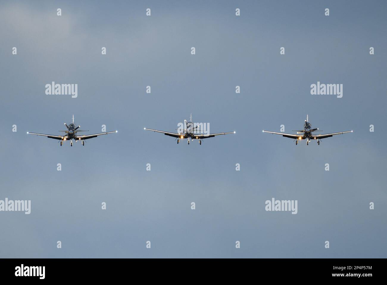 RAF Valley, Holyhead, Wales on March 2 2023. Royal Air Force Texan training aircraft landing ...