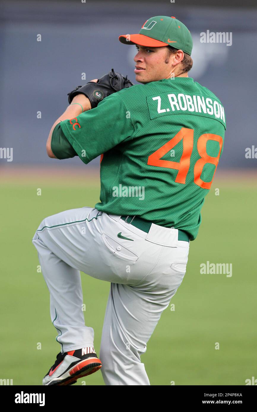 Miami Hurricanes Zach Robinson #48 before a game against the University ...