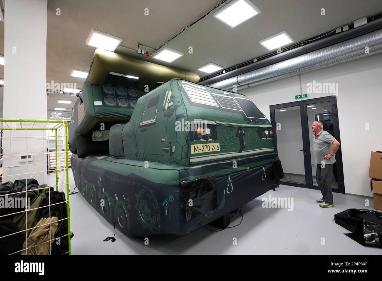 An inflatable decoy of High Mobility Artillery Rocket System (HIMARS ...