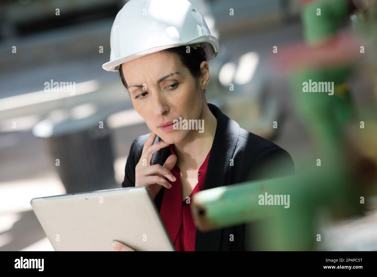 worker in denim overall making inventory with digital tablet Stock ...
