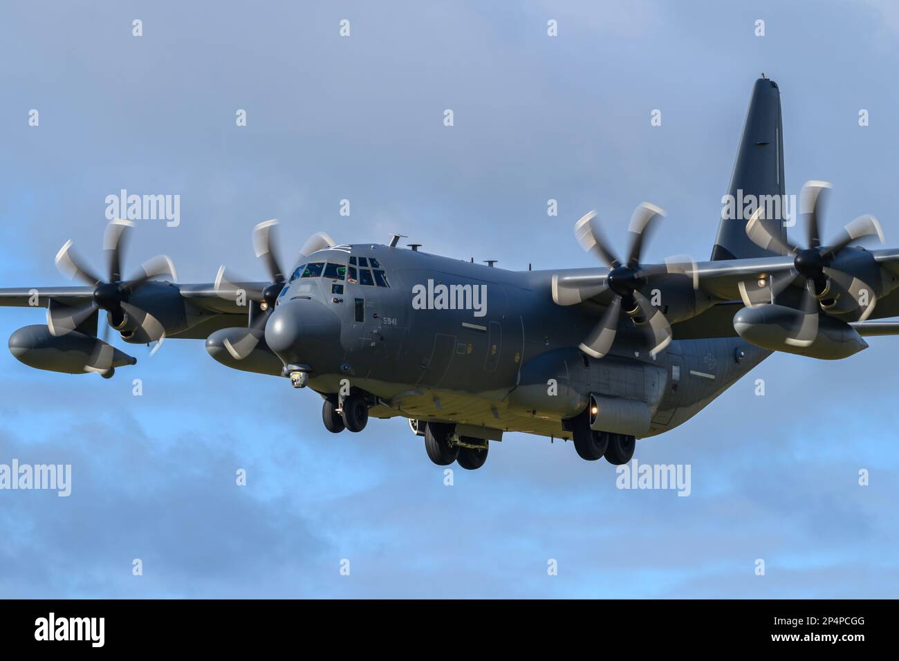 RAF Valley, Holyhead, Wales on March 2 2023. US Air Force C-130 Hercules transport aircraft ...
