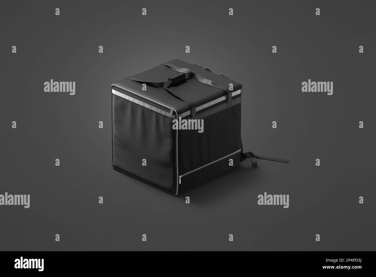 Blank black delivery bag with strap mockup, dark background, 3d ...