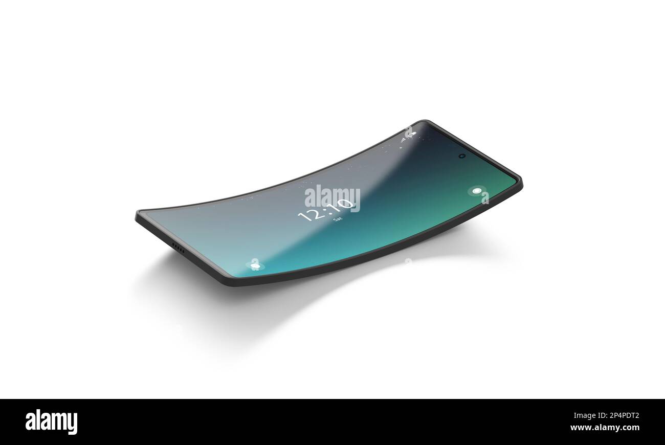 Blank turned on rectangle phone flexible curved display mockup ...