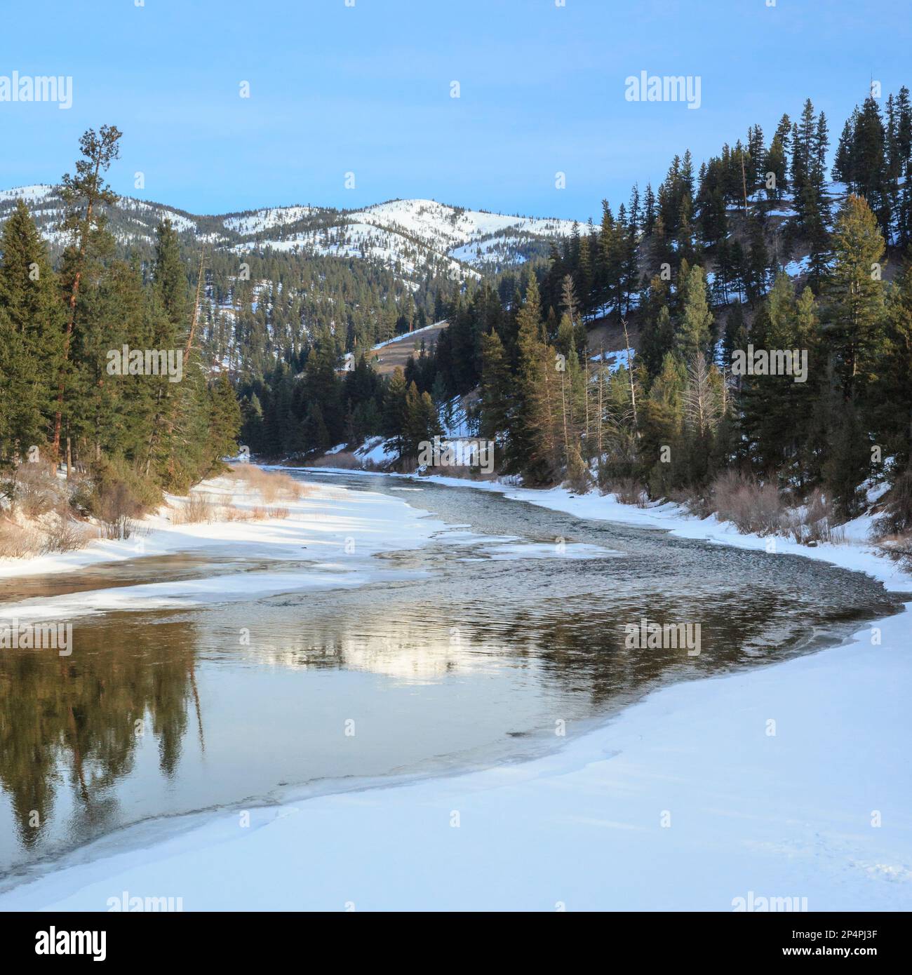 blackfoot river in winter near potomac, montana Stock Photo - Alamy
