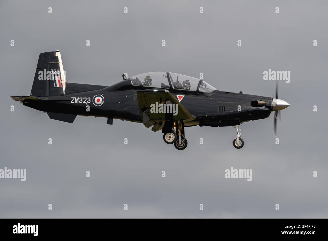 RAF Valley, Holyhead, Wales on March 2 2023. Royal Air Force Texan training aircraft landing ...