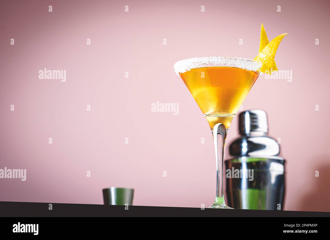 Sidecar alcoholic cocktail with cognac, liqueur, lemon juice and ice ...