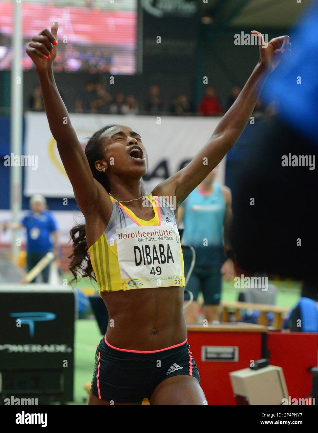 In this picture taken Saturday Feb. 1, 2014 Genzebe Dibaba of Ethiopia ...