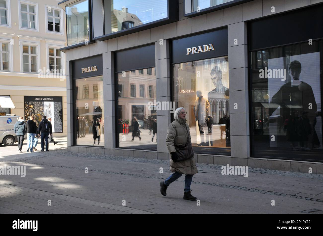 Copenhagen /Denmark/06 March 2023/Peple walk by Prada store in danish ...
