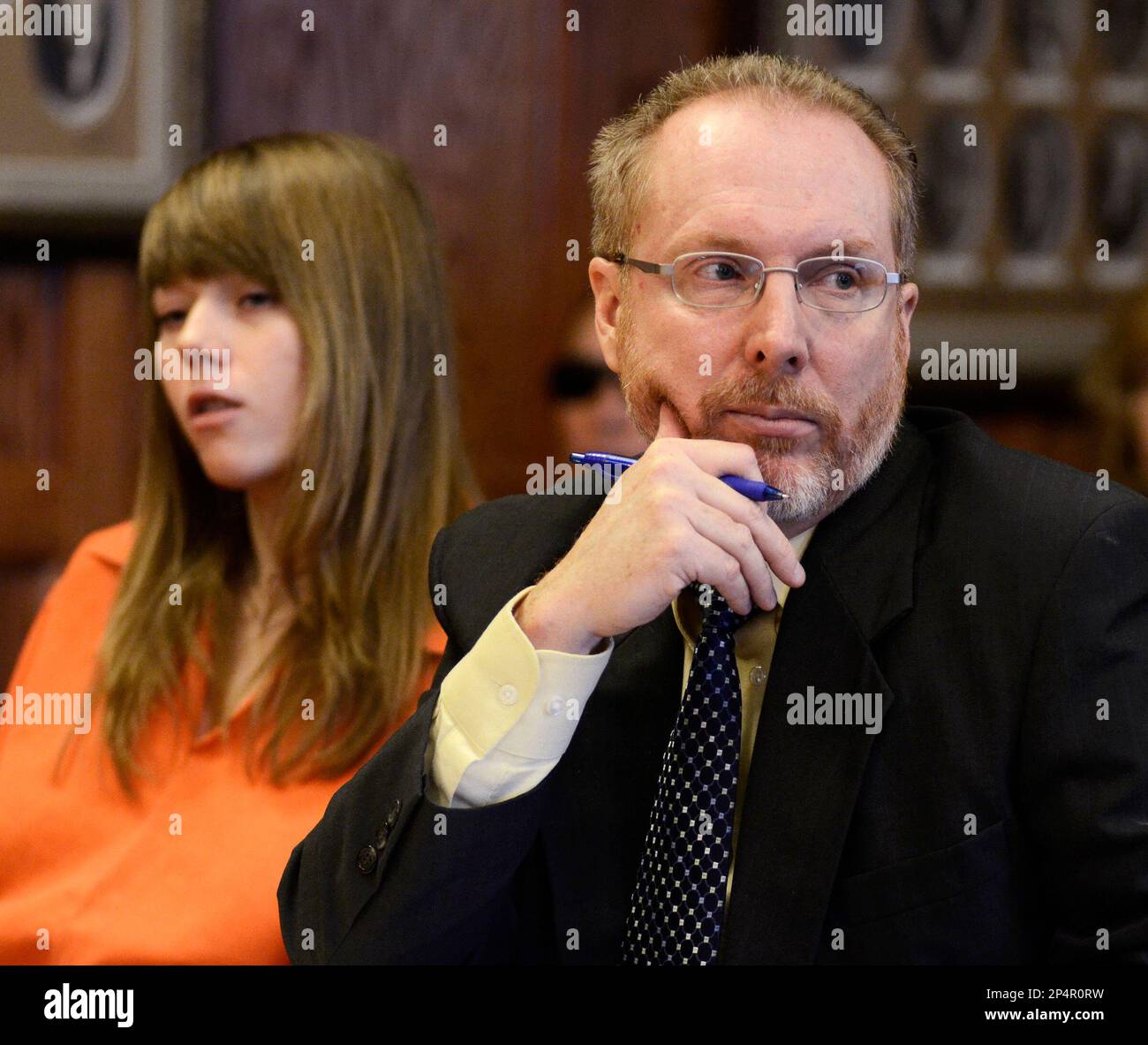 Alyssa Bustamante, left, and Columbia attorney Gary Brotherton listen ...