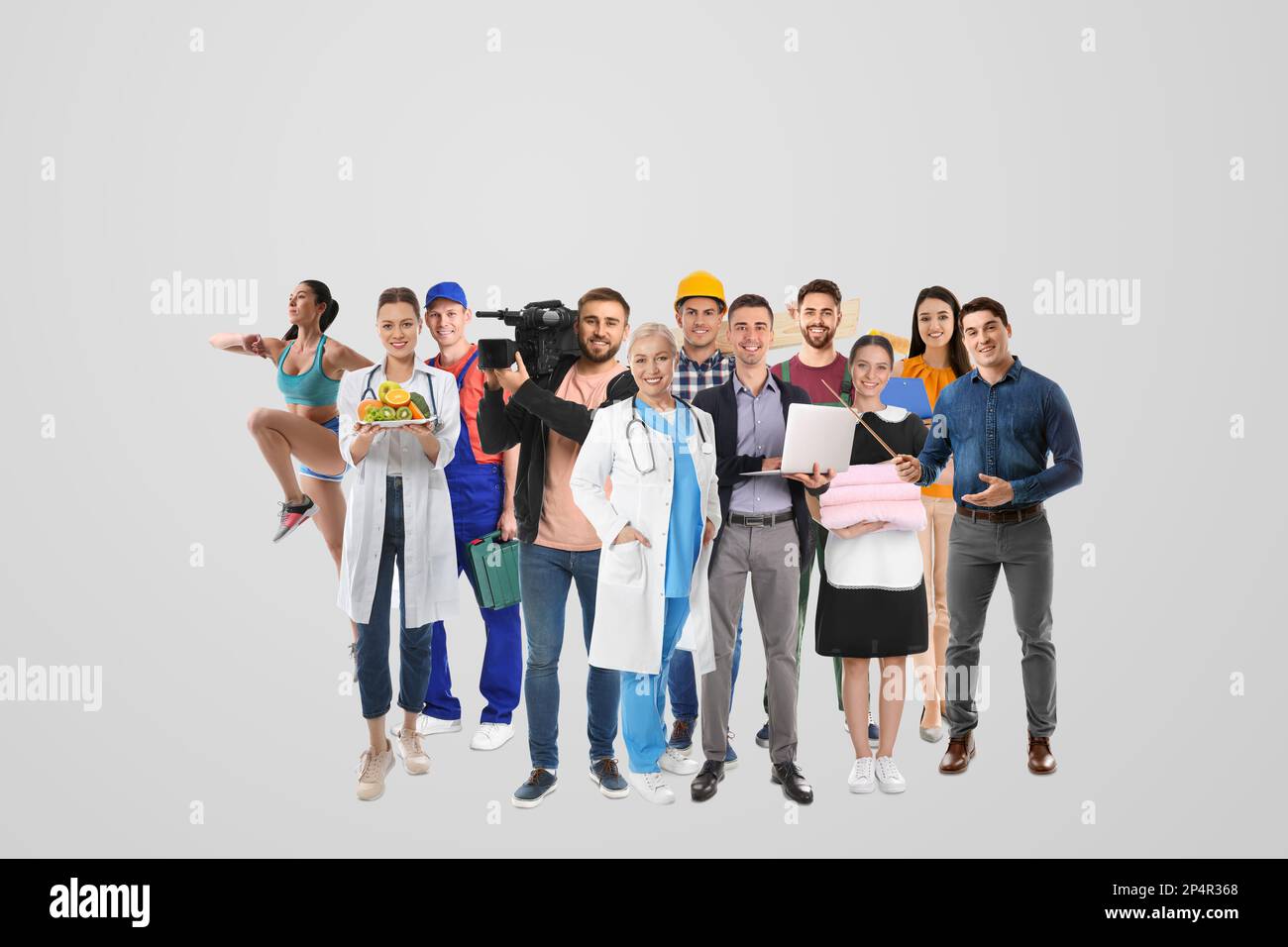 Choosing profession. People of different occupations on light ...