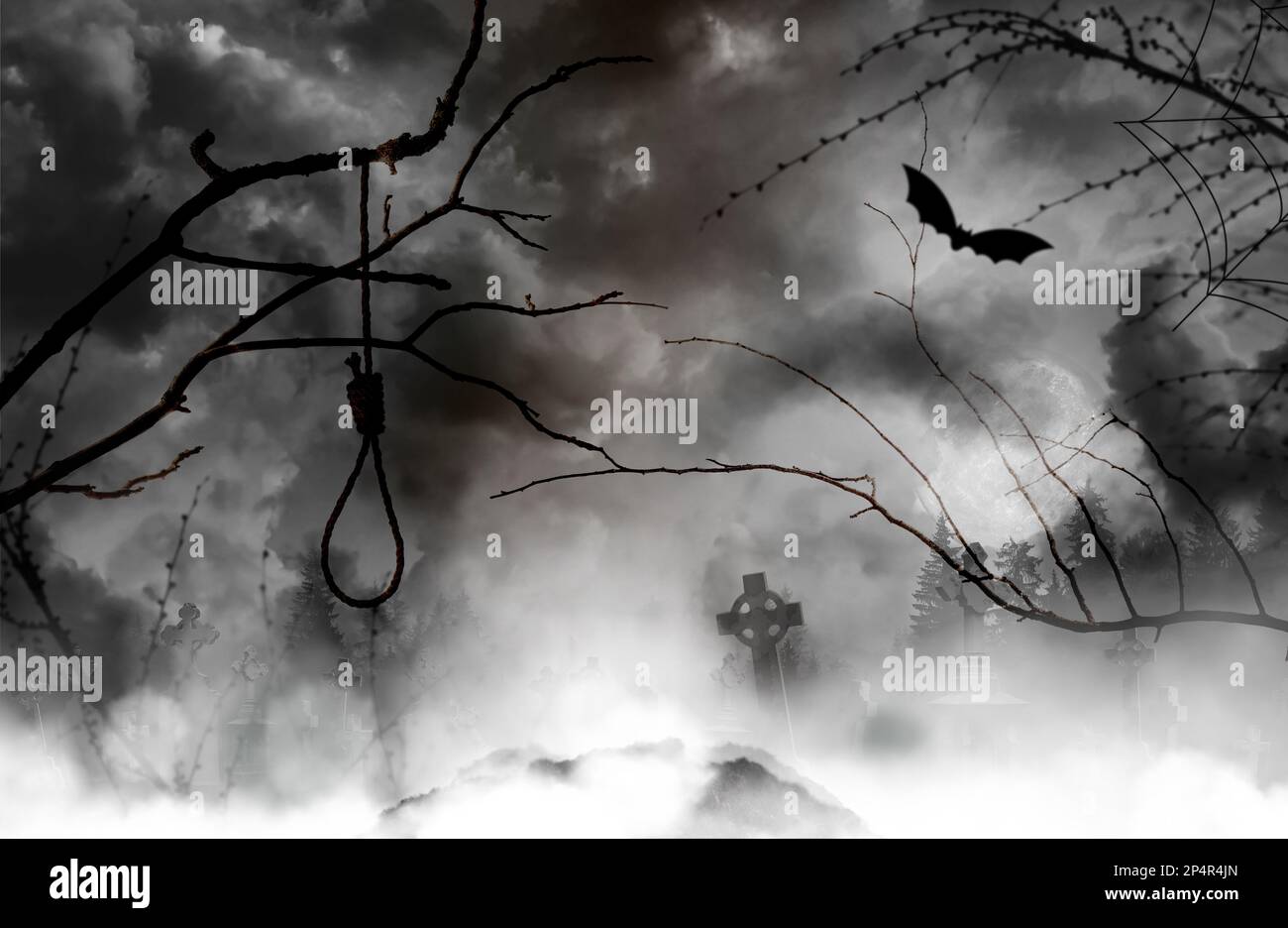 Cemetery tombstones tree night hi-res stock photography and images - Alamy